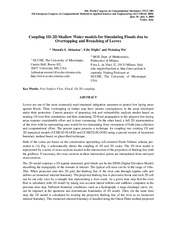 (PDF) Coupling 1D-2D shallow water models for simulating floods due to overtopping and breaching ...