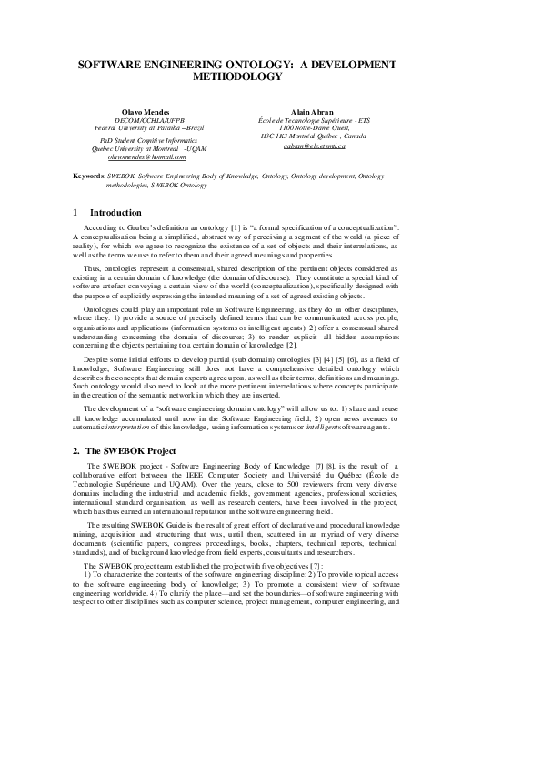 (PDF) SOFTWARE ENGINEERING ONTOLOGY: A DEVELOPMENT METHODOLOGY