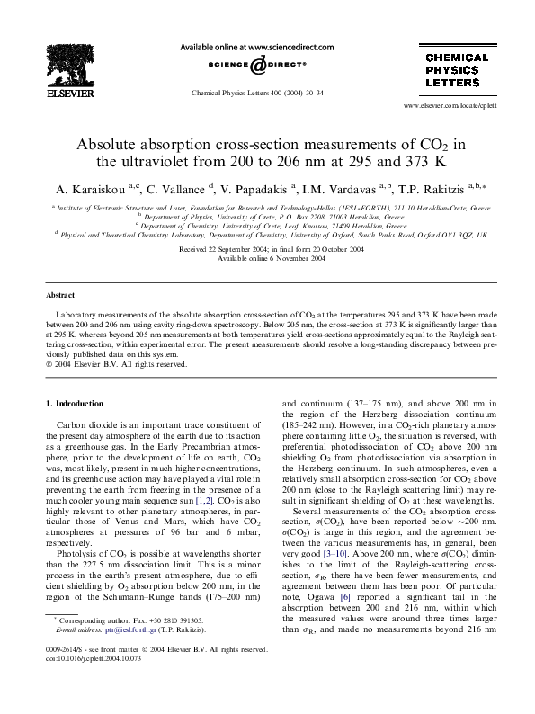 (PDF) Absolute absorption cross-section measurements of CO2 in the ...
