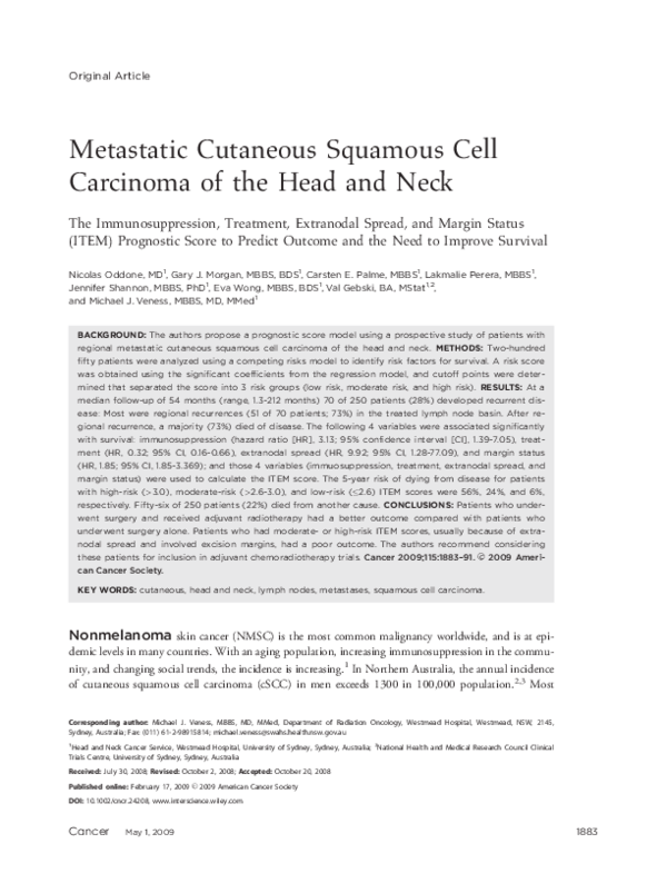 (PDF) Metastatic cutaneous squamous cell carcinoma of the head and neck | Michael Veness ...