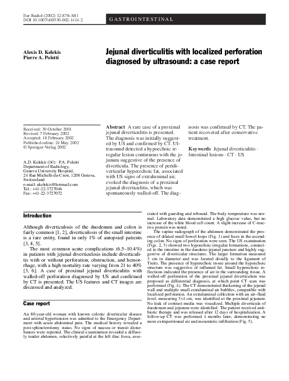 (PDF) Jejunal diverticulitis with localized perforation diagnosed by ...
