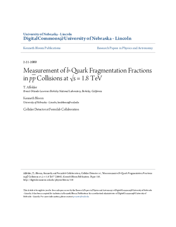 (PDF) Measurement of b quark fragmentation fractions in the production of strange and light B ...