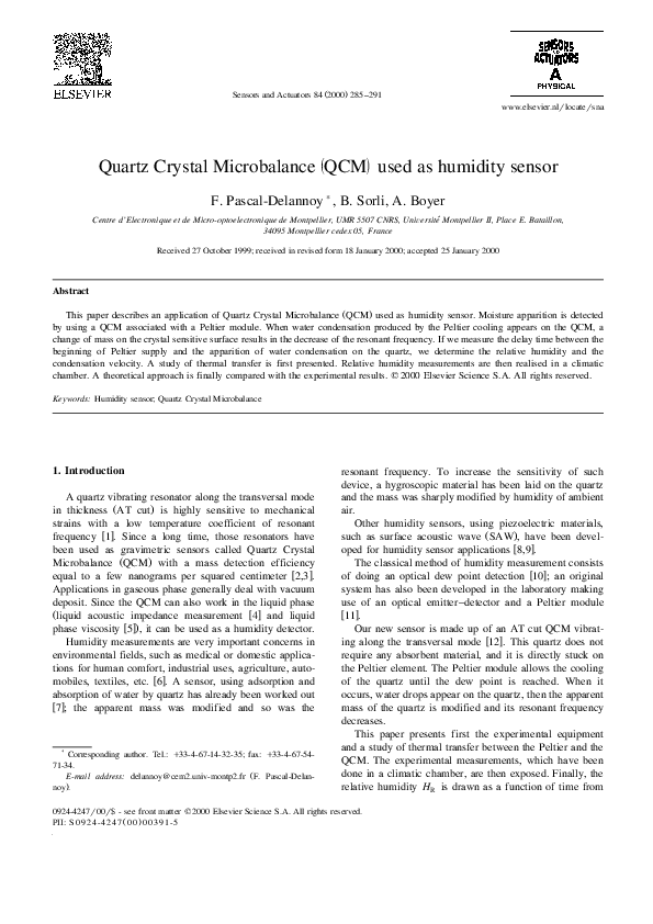 (PDF) Quartz Crystal Microbalance (QCM) used as humidity sensor