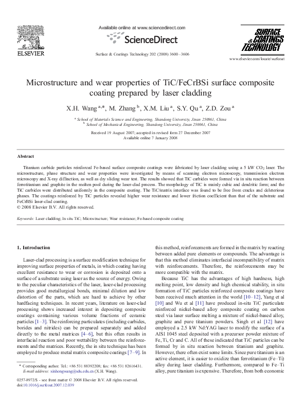 Pdf Microstructure And Wear Properties Of Tic Fecrbsi Surface Composite Coating Prepared By