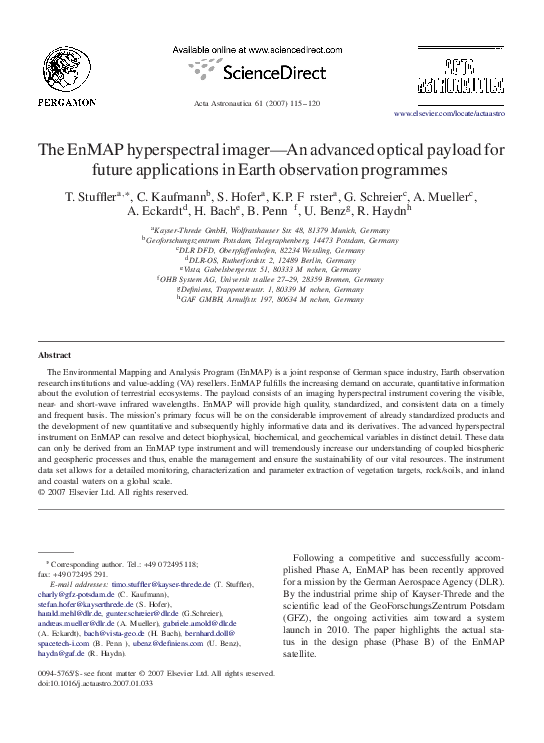 (PDF) The EnMAP hyperspectral imager—An advanced optical payload for ...