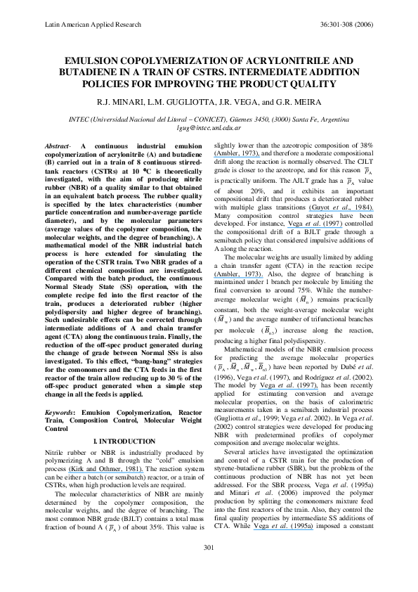 (PDF) Emulsion Copolymerization of Acrylonitrile and Butadiene ...