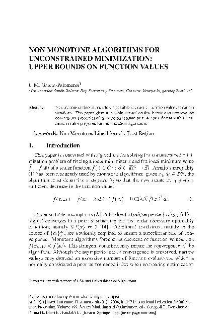 Pdf Non Monotone Algorithms For Unconstrained Minimization Upper
