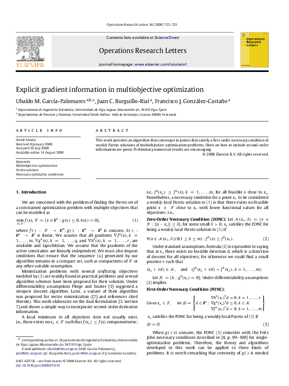 Pdf Explicit Gradient Information In Multiobjective Optimization