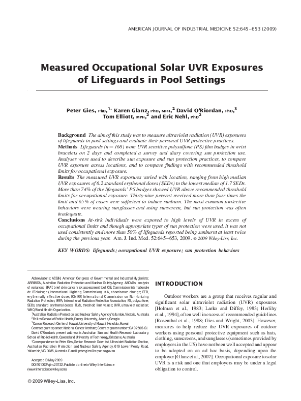 (PDF) Measured occupational solar UVR exposures of lifeguards in pool ...