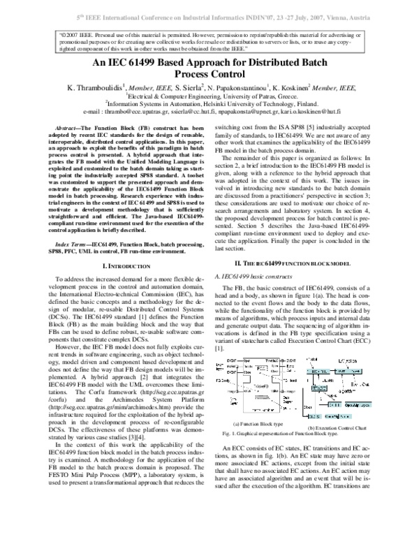 (PDF) An IEC 61499 based approach for distributed batch process control