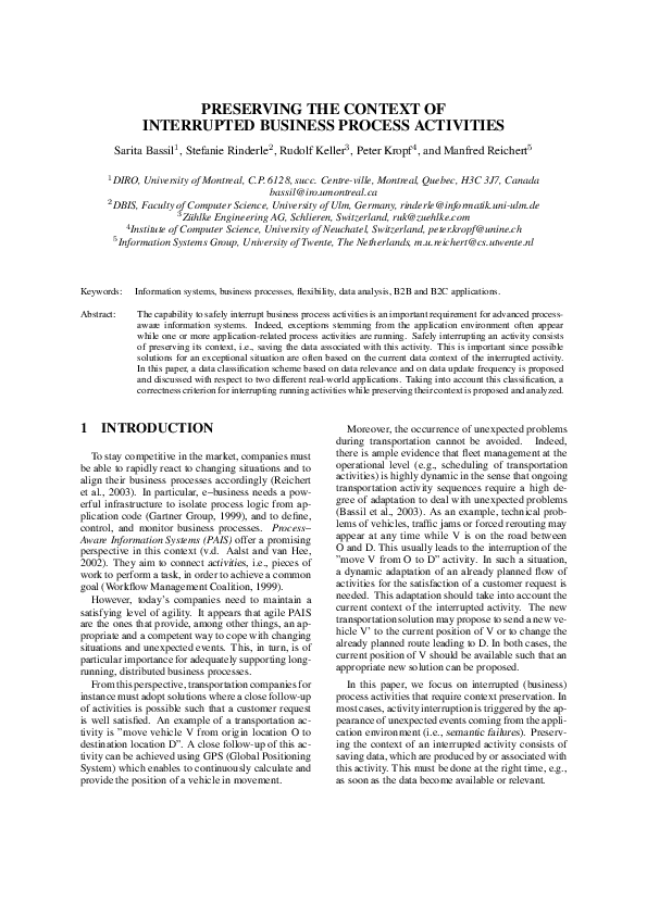 (PDF) PRESERVING THE CONTEXT OF INTERRUPTED BUSINESS PROCESS ACTIVITIES