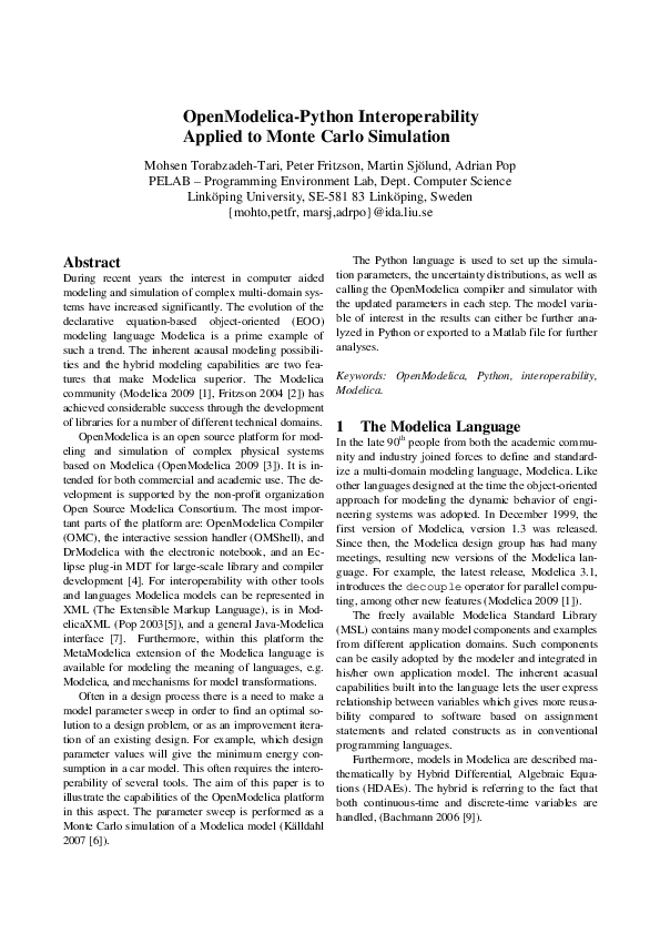 Pdf Openmodelica Python Interoperability Applied To Monte Carlo