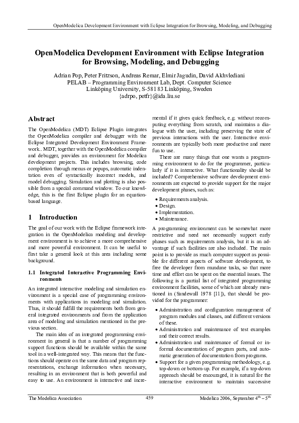 (PDF) OpenModelica development environment with Eclipse integration for ...
