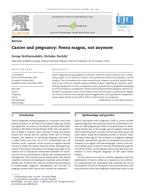 (PDF) Cancer and pregnancy: Poena magna, not anymore