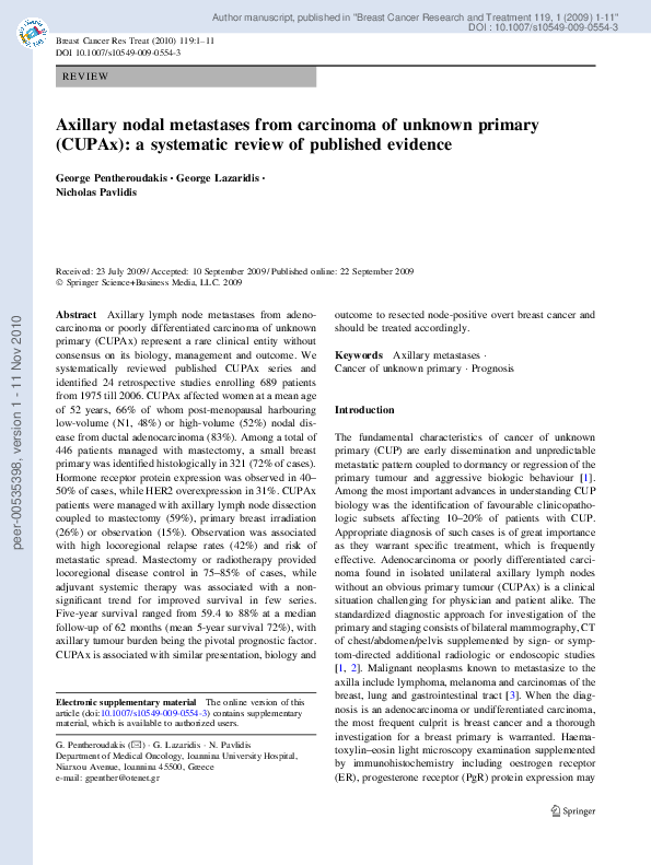 (PDF) Axillary nodal metastases from carcinoma of unknown primary ...