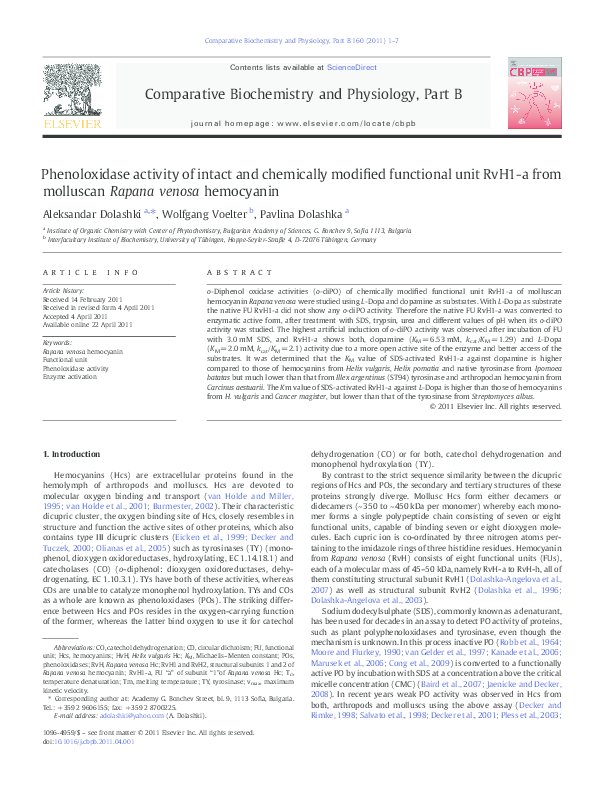 (PDF) Phenoloxidase activity of intact and chemically modified ...