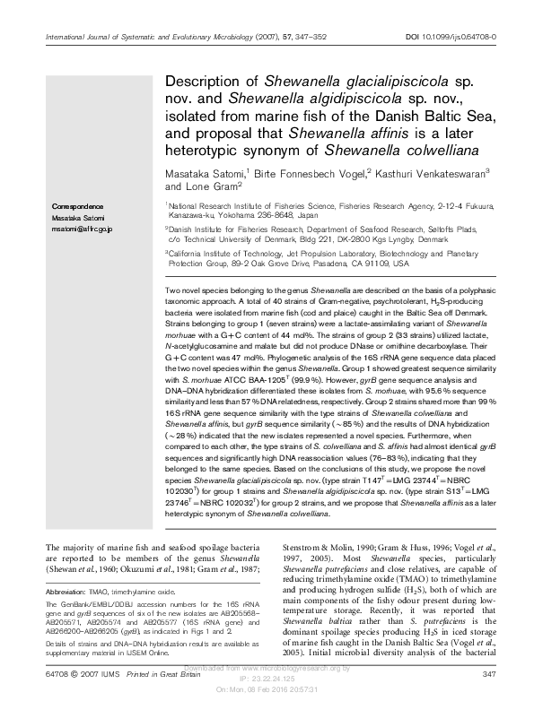 (PDF) Description of Shewanella glacialipiscicola sp. nov. and ...