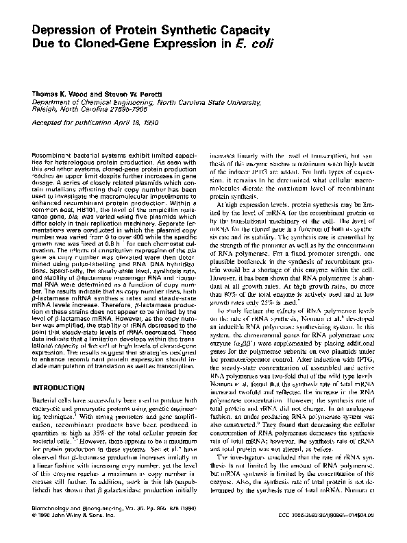 (PDF) Depression of protein synthetic capacity due to cloned-gene ...