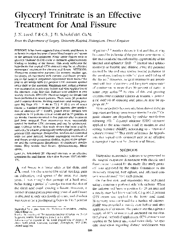 (PDF) Glyceryl trinitrate is an effective treatment for anal fissure