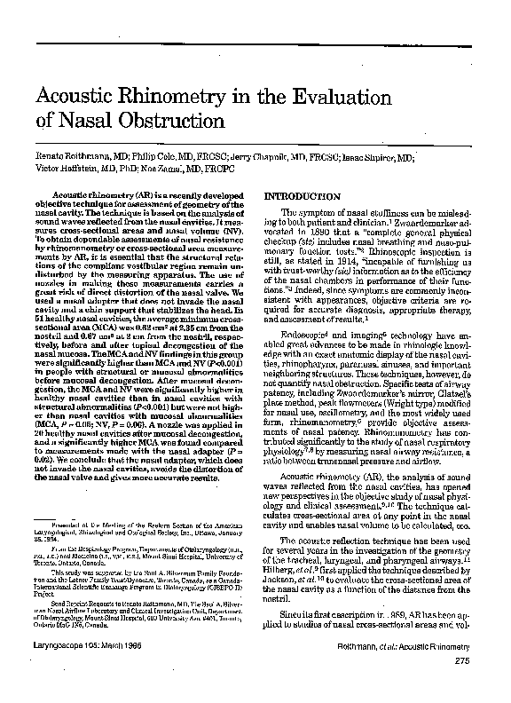 (PDF) Acoustic rhinometry in the evaluation of nasal obstruction ...