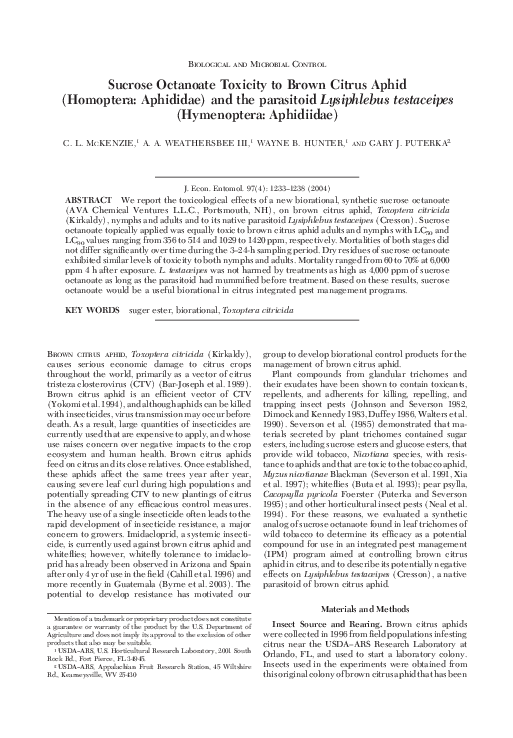 (PDF) Sucrose Octanoate Toxicity to Brown Citrus Aphid (Homoptera ...