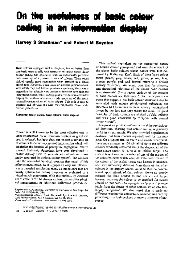 (PDF) On the usefulness of basic colour coding in an information display