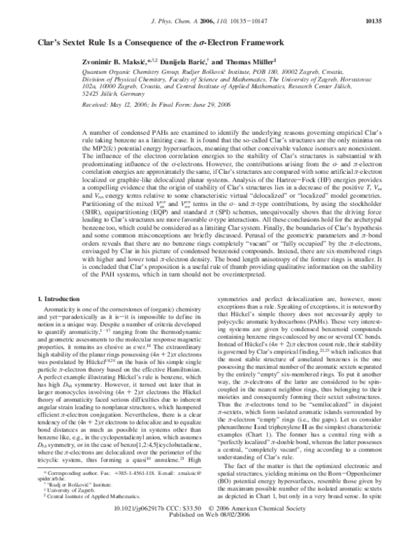 (PDF) Clar's Sextet Rule Is a Consequence of the σ-Electron Framework