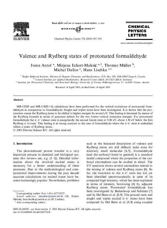 (PDF) Valence and Rydberg states of protonated formaldehyde