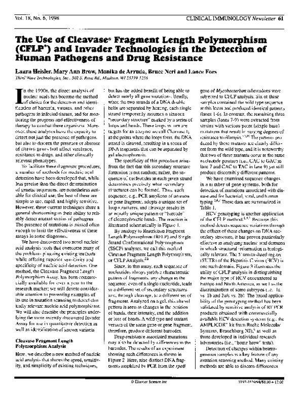 (PDF) The use of cleavase® fragment length polymorphism (CFLP®) and ...