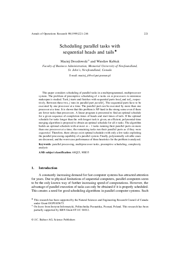 (PDF) Scheduling parallel tasks with sequential heads and tails