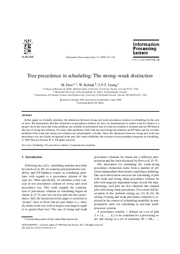 (PDF) Tree precedence in scheduling: The strong–weak distinction