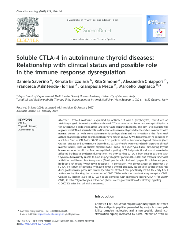 (PDF) Soluble CTLA-4 in autoimmune thyroid diseases: Relationship with ...