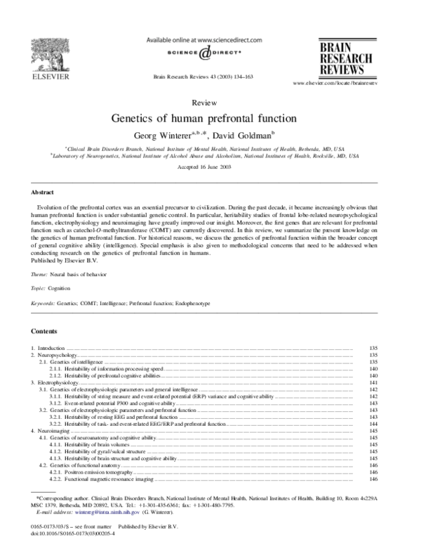 (PDF) Genetics of human prefrontal function