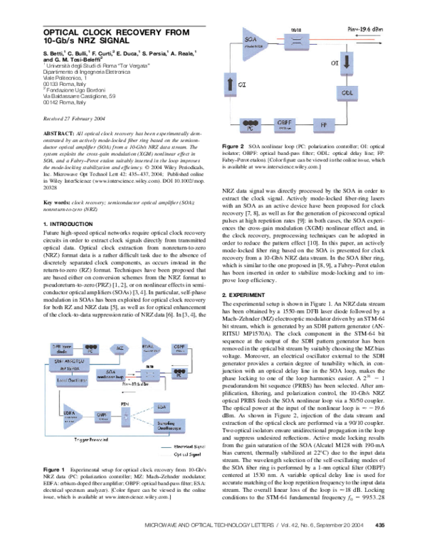 (PDF) Optical clock recovery from 10-Gb/s NRZ signal