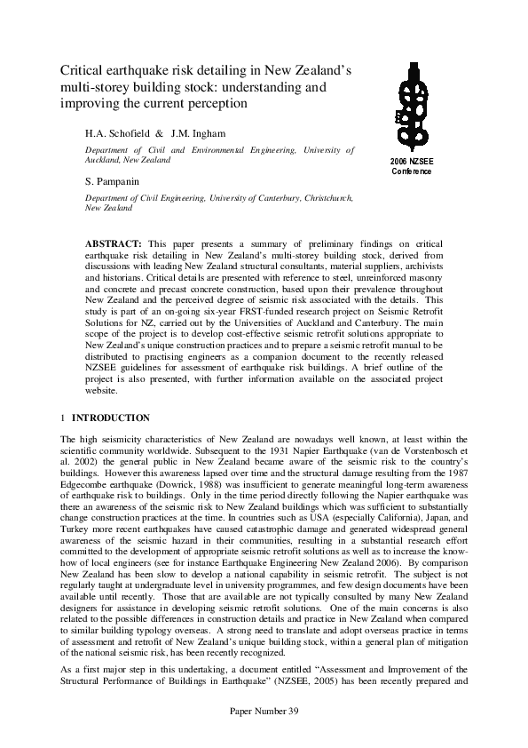 (PDF) Critical earthquake risk detailing in New Zealand’s multistorey ...