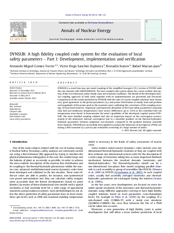 (PDF) DYNSUB: A high fidelity coupled code system for the evaluation of local safety parameters ...
