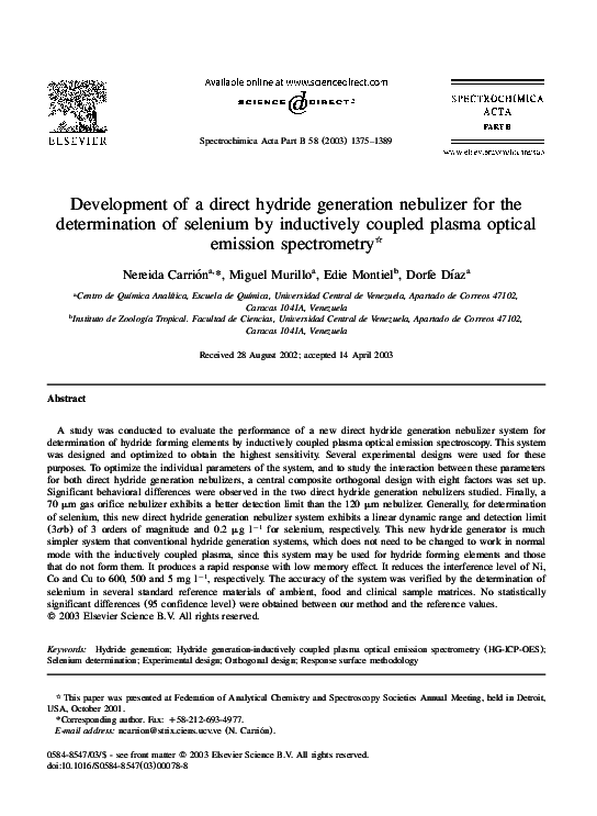 Pdf Development Of A Direct Hydride Generation Nebulizer For The Determination Of Selenium By