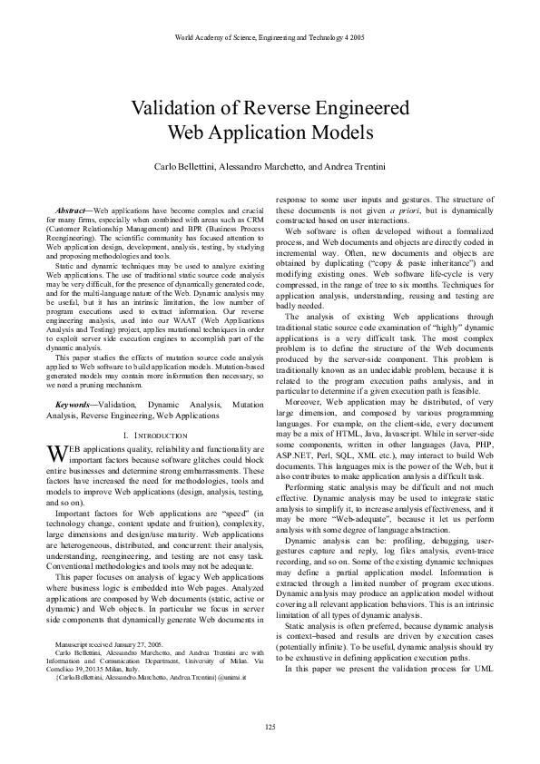 (PDF) Validation of Reverse Engineered Web Application Models