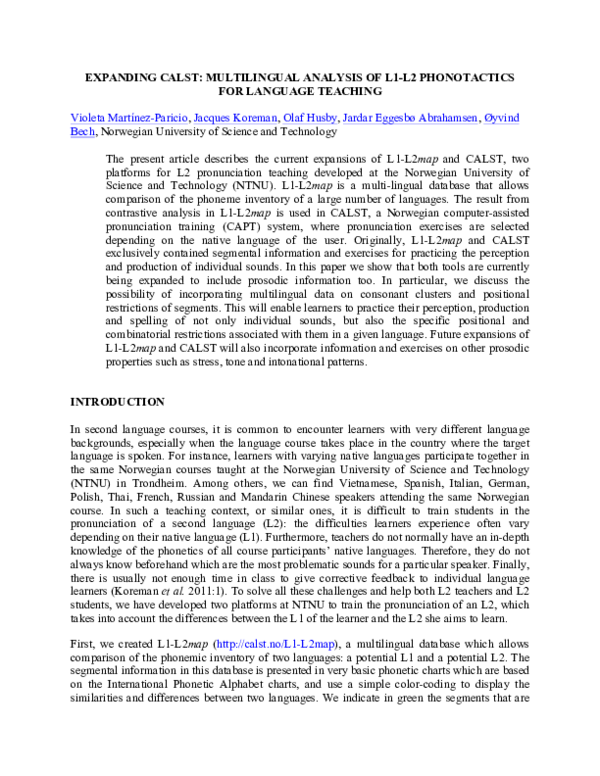 (PDF) EXPANDING CALST: MULTILINGUAL ANALYSIS OF L1-L2 PHONOTACTICS FOR ...