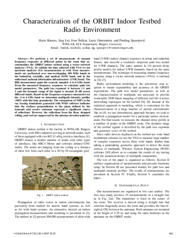 (PDF) Characterization of the ORBIT Indoor Testbed Radio Environment