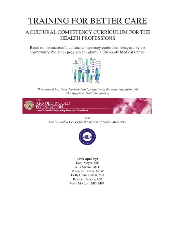 (PDF) TRAINING FOR BETTER CARE A CULTURAL COMPETENCY CURRICULUM FOR THE ...