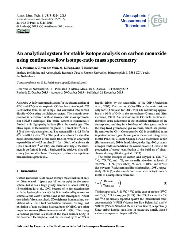 An analytical system for studying the stable isotopes of carbon ...