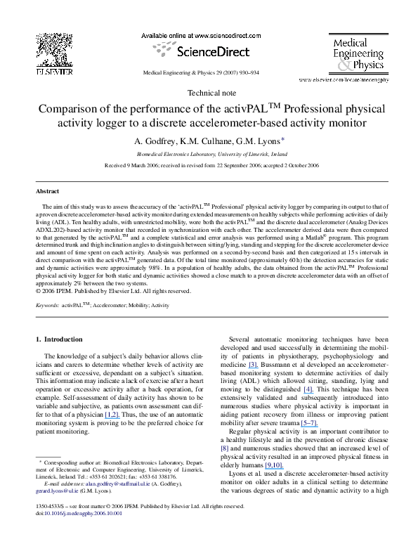 (PDF) Comparison of the performance of the activPAL™ Professional ...