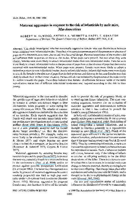 (PDF) Maternal aggression in response to the risk of infanticide by ...