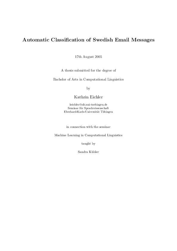 (PDF) Automatic classification of swedish email messages | Kathrin ...