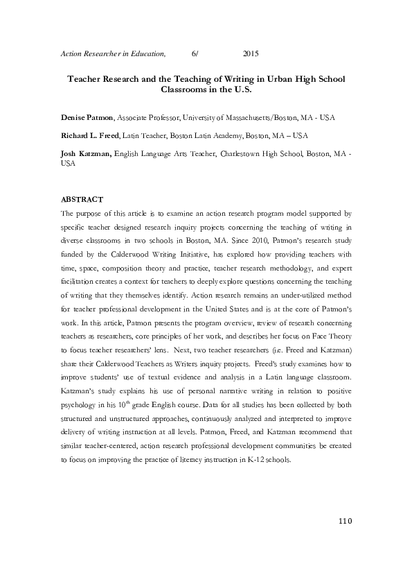 (PDF) Teacher Research and the Teaching of Writing in Urban High School ...