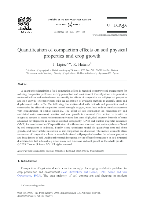 (PDF) Quantification of compaction effects on soil physical properties and crop growth