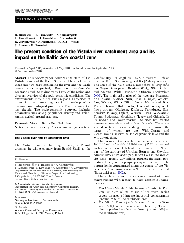 (PDF) The present condition of the Vistula river catchment area and its ...