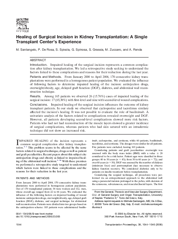 (PDF) Healing of Surgical Incision in Kidney Transplantation: A Single ...