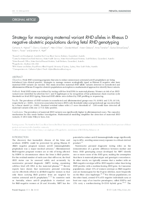 (PDF) Strategy for managing maternal variant RHD alleles in Rhesus D ...